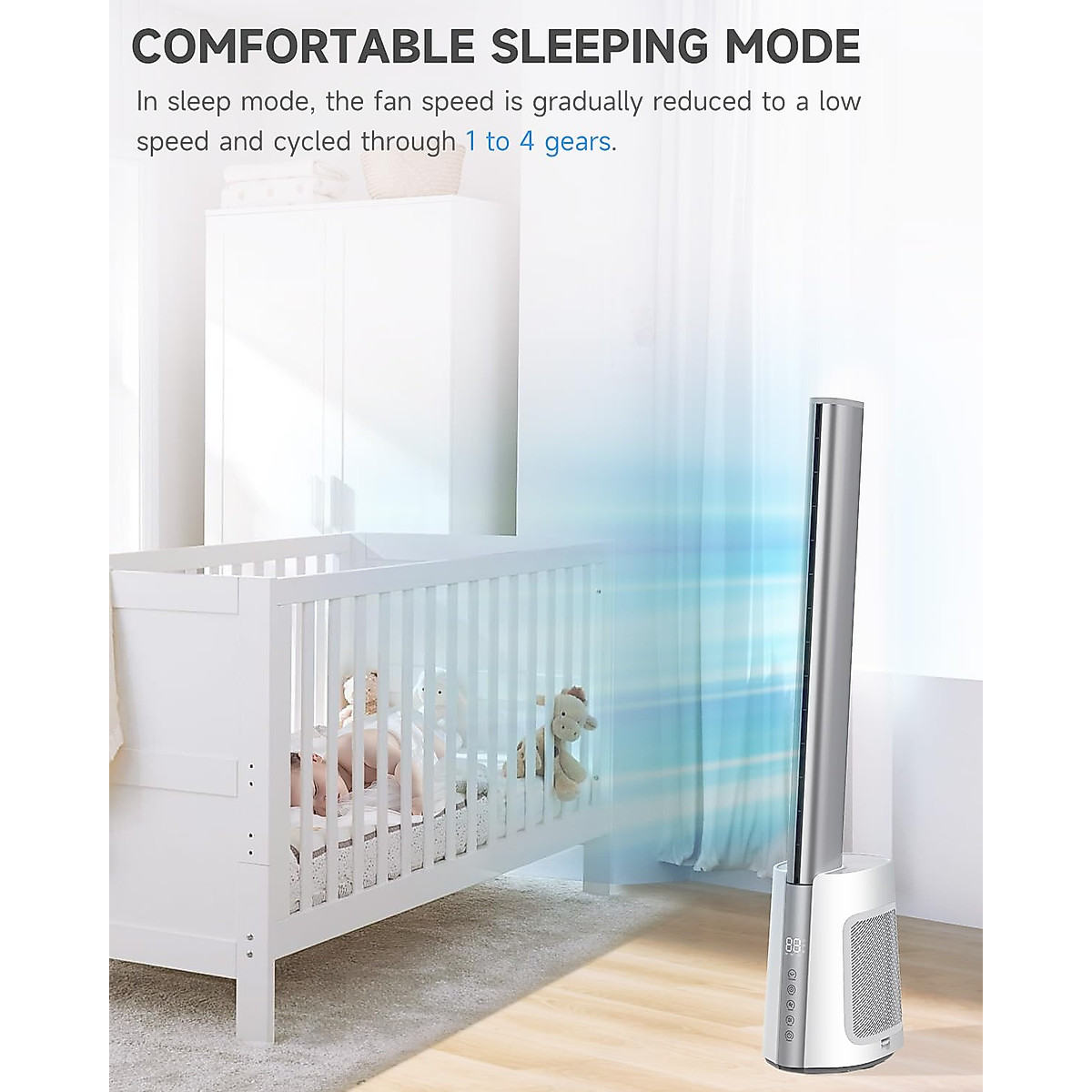 Gimify 40'' Bladeless Tower Fan for Home with Remote Control, Quiet 120° Oscillating Fan with 3 Modes 12 Wind Speeds,12H Timer, Standing Fan with HEPA Filter 99.97% Smoke Dust for Bedroom Office