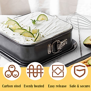 FONTSATTY Springform Pan, 9 Inch Cake Pan Bakeware with Removable Bottom, Baking Pan Cake Molds, Nonstick Leakproof (Square)