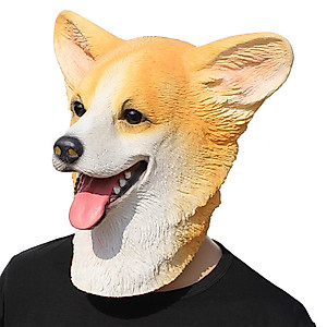 CreepyParty Dog Mask Corgi Mask Halloween Costume Party Latex Welsh Corgi Dog Mask
