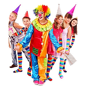 Chuarry 8 Pairs Women's Rainbow Thigh High Socks Fingerless Arm Warmer Set Long Striped High Socks Leg Warmers for Pride Fest(Mixed Color,Classic Style)