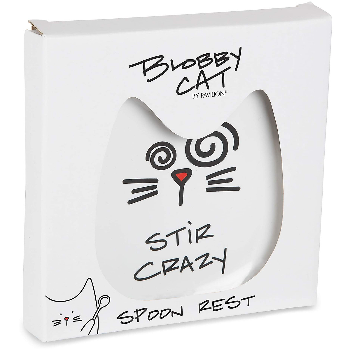 Pavilion Gift Company Blobby Cat, Cat Spoon Rest "Stir Crazy", 5", White