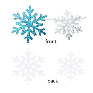 SaktopDeco Blue Silver Glitter Snowflake Banner Winter Snowflake Garland Hanging Christmas Party Decorations Pack of 2