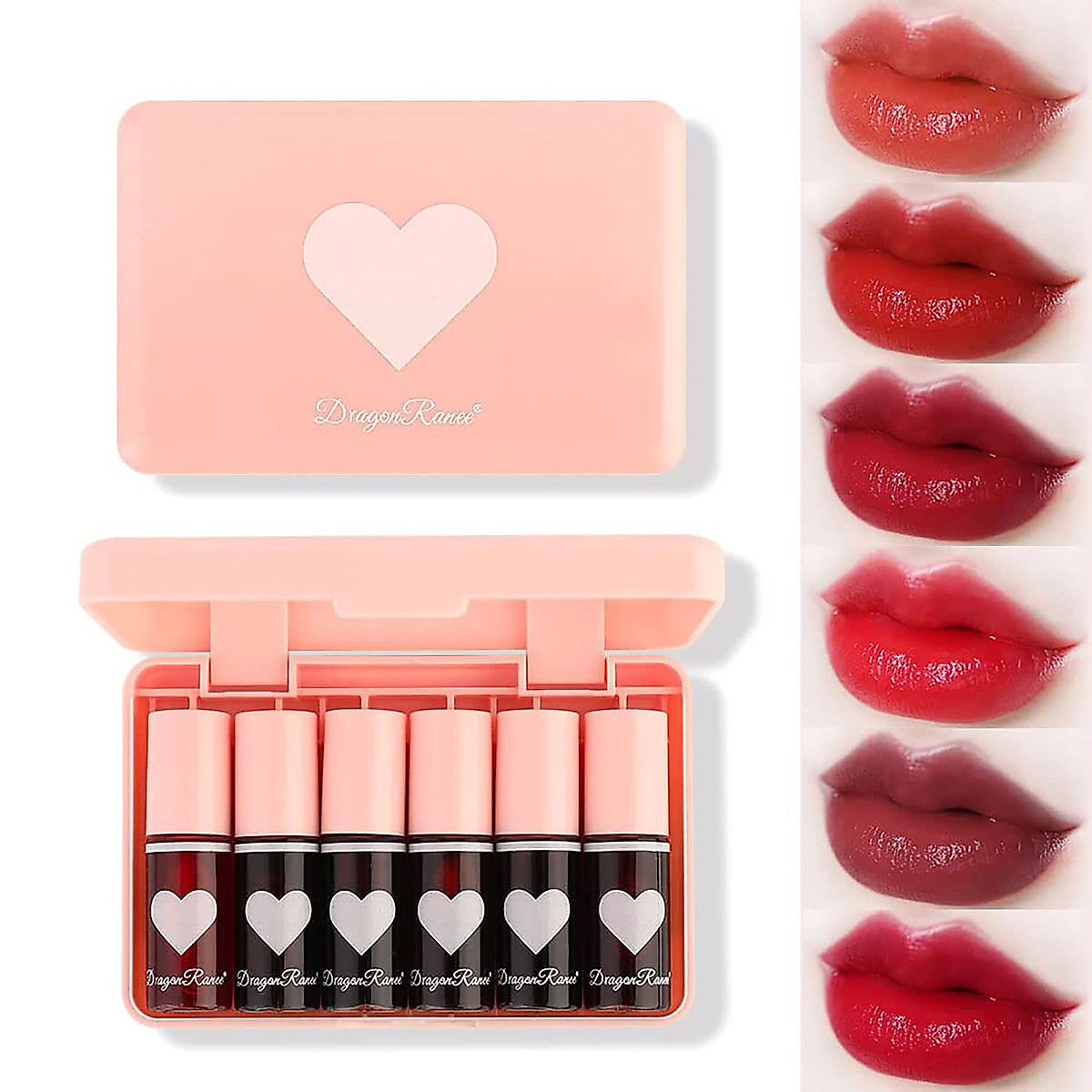 Sulily 6 Colors Lip Tint Stain Set,Plumping Mini Velvet Lip Tint,Hydrating Moisturizing Lip Cheeks and Eyes,Waterproof&Long Lasting,Natural Glossy Korean Lip Tint Stain Non-Sticky
