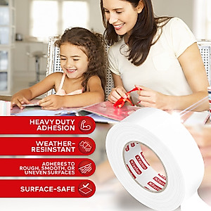 XFasten Double Sided Tape Clear, Removable, 2-Inch by 30-Yards, Ideal as a Gift Wrap Tape, Holding Carpets, and Woodworking