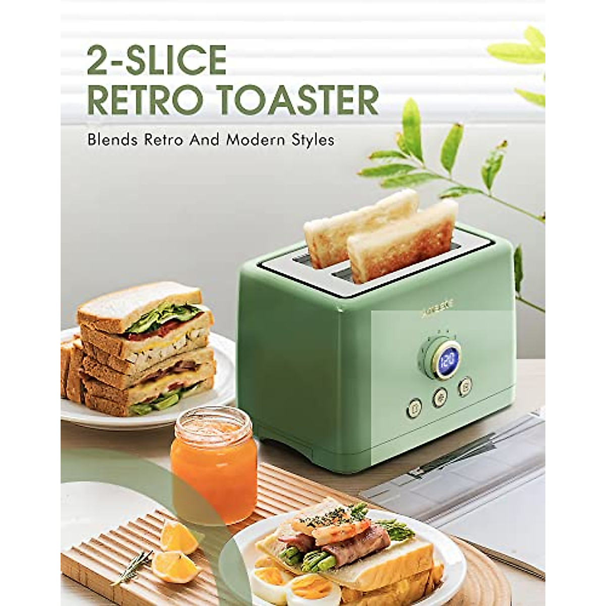 Amaste Retro Coffee Maker & Toaster Set- Matcha Green