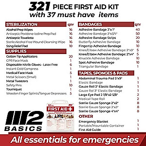Complete 321 Piece Emergency First Aid Kit | Business & Home Medical Supplies | Wall Mountable Hard Case | Office, Car, Travel, School, Camping, Hunting, Sports