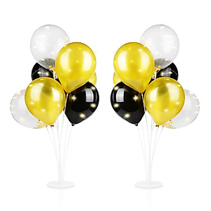 Ainiv 2 Set Table Balloon Stand Kit with Lights, Light Up Balloon Holder Include 16 Black Gold Latex Confetti Balloons, Christmas Party Decorations for Birthday, Weddings, Anniversary and Graduation