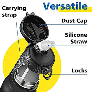 Han's Bottle Sports Water Bottle - 24 Oz, Straw Lid, Leak Proof, Vacuum Insulated Stainless Steel, Double Walled, Thermo Mug,Black