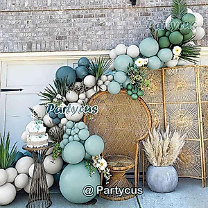 Dusty Blue and Green Balloon Garland - Double Stuffed Sage Green Teal White Matte Balloons Olive Slate Blue Boho Balloon Arch Kit for Baby Shower Neutral Birthday Bridal Party Decoration