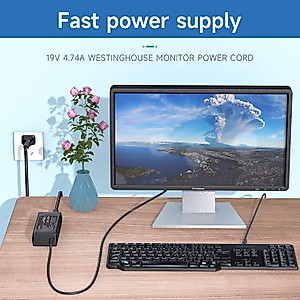 19V Power Cord for Westinghouse TV 24 32 40 42 46 inch, Charger for LD-2480, LD-3255VX, LD-4255VX, LD-4680, LD-4695, UW40TA2W, UW32SC1W, UW32S3PW, UW40TC1W Monitor Power Supply