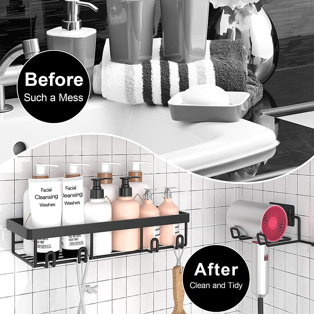 GOMALL Shower Caddy, 5 Pack Bathroom Organizers and Storage, Rustproof Stainless Steel Shower Organizer Bathroom Shelves With Large Capacity,No Drilling Shelves For Bathroom, Apartment Essentials,Home