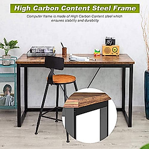 YRLLENSDAN Computer Desk 55-inch Large Home Office Desk Modern Simple Style Study Writing Table Black Stable Metal Frame- Dark Brown