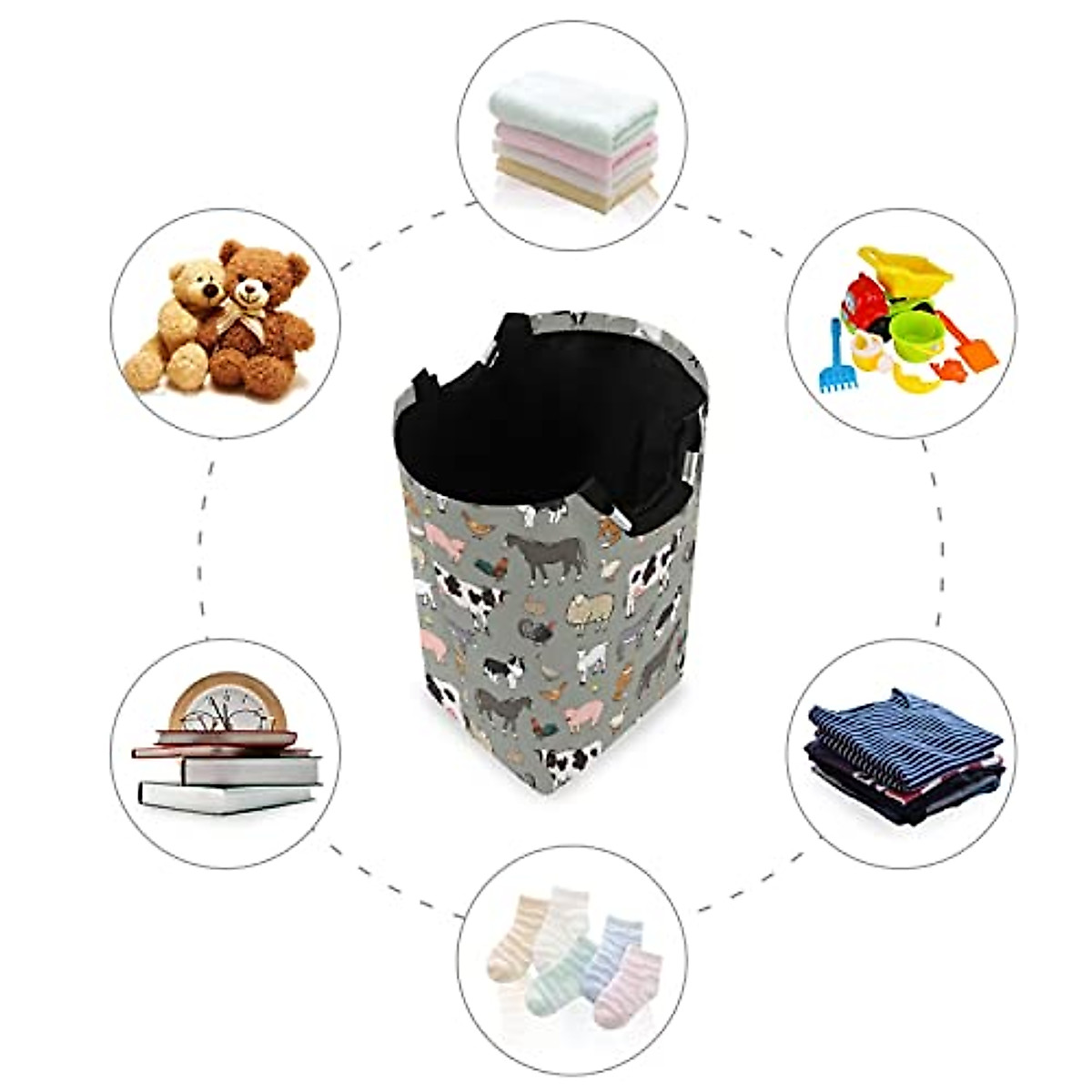 xigua Farm Animals Pattern Laundry Basket Waterproof Clothes Hamper Collapsible Durable Dirty Clothes Large Storage Laundry Organizer
