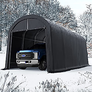 KING BIRD 12' x 20' Heavy Duty Round Style Carport for SUV, Full-Size Truck and Boat, Anti-Snow Car Canopy Outdoor Boat Shelter with Reinforced Ground Bars
