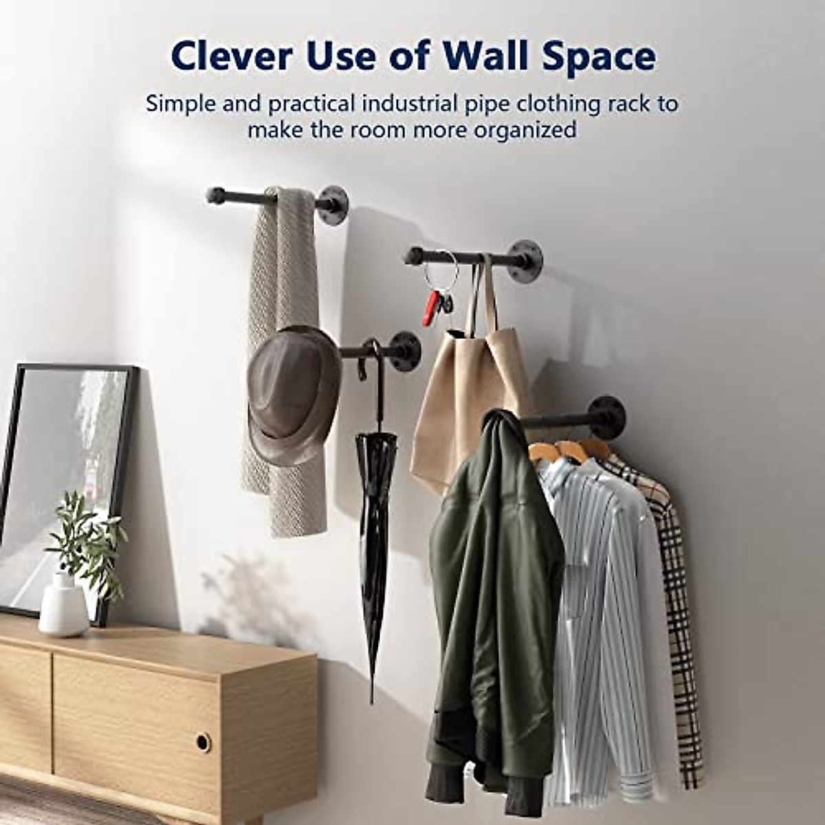 Omsaca 4 Pcs 12 Inch Industrial Pipe Clothes Racks, Floating Shelf Bracket, Wall Mount Closet Rod For Hanging Clothes, Small Garment Rack For Indoor And Boutique Store Clothing Display-Pipe Cap