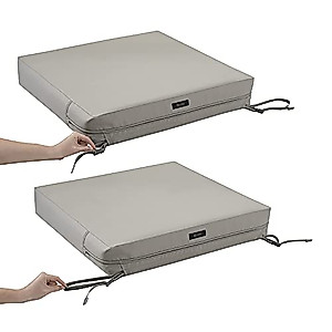 Classic Accessories Ravenna Water-Resistant 25 x 25 x 5 Inch Square Patio Seat Cushion Slip Cover & Foam, Mushroom, Lounge Chair Cushion