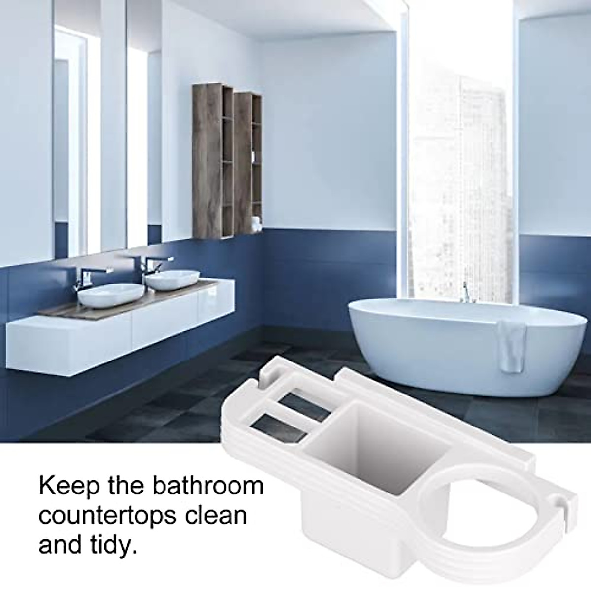 Adhesive Hair Dryer Holder, Wall Mounted No Drilling Plastic Bathroom Blow Drier Storage with Plug Hook, Hair Care Tools Organizer Basket with Cups for Curling Flat Straight Hot Iron(White)