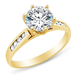 Size 7 - Solid 14k Yellow Gold Classic Traditional Round Brilliant Cut Solitaire CZ Cubic Zirconia Engagement Ring 1.25ct.