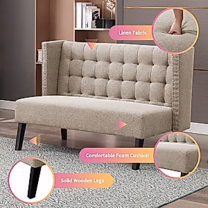 Mixoy 56" Wingback Settee Bench Loveseat Sofa, Modern Upholstered Banquette Sofa Couch for Dining Living Room Hallway and Entryway Seating (Beige)