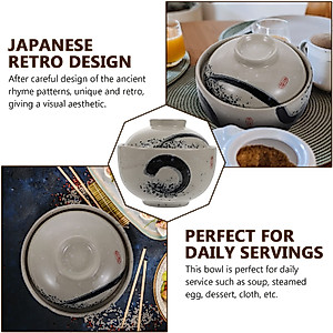 Yardwe Ceramic Bowl with Lid Traditional Japanese Style Soup Bowl Ramen Noodle Soup Rice Bowl with Lid (White)