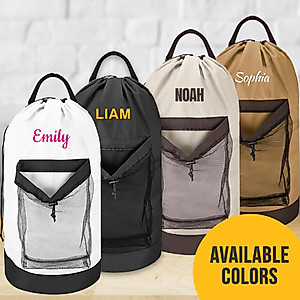 Personalized Travel Laundry Bag Backpack, Embroidered Extra Large Laundry Bag For Travel with Shoulder Strap, Custom Heavy Duty Laundry Bag with Mesh Pocket for Delicates, Traveling and Camping