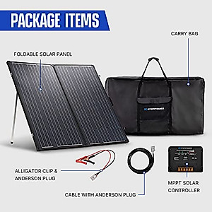 ATEM POWER 200W Monocrystalline Solar Panel,Portable Solar Suitcase Foldable Lightweight Without Glass, 20A MPPT Controller with USB Output, Built-in Kickstand for 12V Batteries RV Camping Power