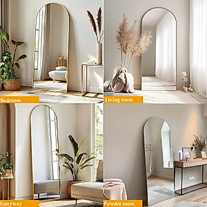 Dewfig Arched Full Length Mirror, 64"*21", Large Floor Mirror with Stand, Full Body Mirrosr Standing Mirrors for Leaning or Hanging Bedroom, Living Room,Dressing Room, Aluminum Alloy Frame, Gold