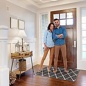 House, Home and More Skid-Resistant Carpet Indoor Area Rug Floor Mat – Diamond Trellis Lattice – Misty Gray & Linen White – 2 Feet X 3 Feet