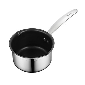ONGIFT Stainless Steel Sauce Pan with Non Stick Coatings, Small Sauce pan with Pour Spout, 1.4 Quart Cooking Pot for Soups, Stews & Milk, No PTFE, PFOA & PFAS