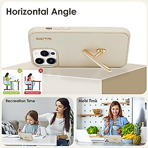 CUSTYPE Case for iPhone 13 Pro Max with Stand, Compatible with Wireless Charging, [2-Way Stand] Metal Kickstand,Slim Fit Leather Shockproof Protective Case for Apple 13 Pro Max 6.7inch Beige