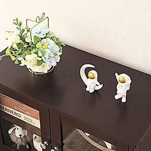 Iwell Bathroom Storage Cabinet, Linen Cabinet with Glass Doors & Adjustable Shelf, Freestanding Storage Organizer for Living Room, Home Office, Bathroom, Brown