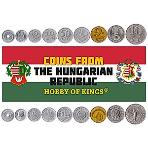 9 Coins from Hungary | Hungarian Coin Set Collection 2 5 10 20 50 Filler 1 2 5 10 Forint | Circulated 1967-1981 | Lajos Kossuth | Dove | Liberty Statue | Elisabeth Bridge