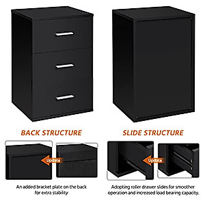 Yaheetech Wood Nightstand, Bedside Table with 3 Drawers, Bedside Cupboard with Metal Handles, Small Drawer Cabinet Unit with Storage for Bedroom/Small Space, Black