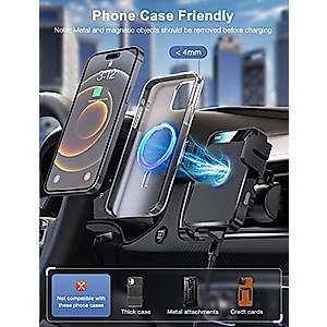 Wireless Car Charger, MOKPR Auto-Clamping Car Mount 15W/10W/7.5W Fast Charging Air Vent Car Phone Mount Compatible with iPhone 14/13/13 Pro/12 Pro Max/12 pro/12/11/10/8 Series, Samsung Galaxy Series