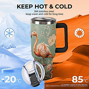 40 Oz Oil Painting Flamingos Insulated Stainless Steel Tumbler with Handle & Straw Lid, Reusable Travel Cupholder Friendly Mug for Coffee, Water, Tea