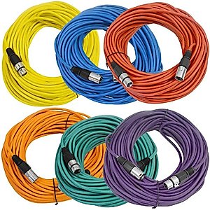 Seismic Audio - SAXLX-100-6 Pack of 100' Multiple Color XLR Male to XLR Female Microphone Cables - Balanced - 100 Foot Patch Cords