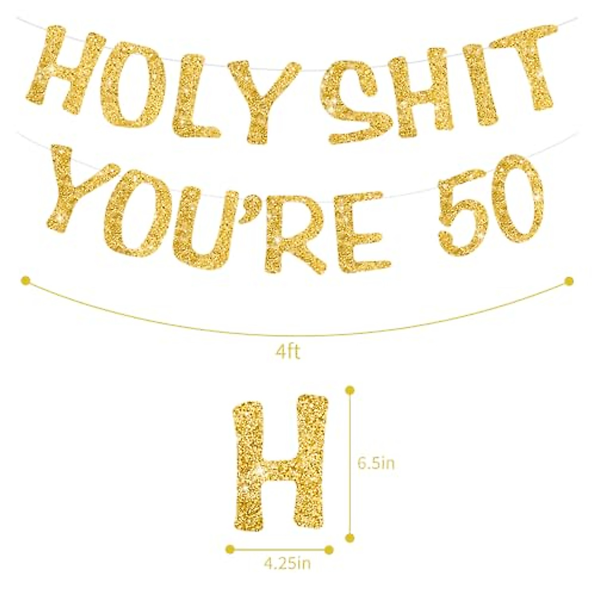 BEISHIDA Gold Holy Shit You're 50 Banner，NO DIY - Gold Holy Shit You're Old Banner,Pre-Strung - Gold Glitter Happy Birthday Garland,Gold Birthday Sign for 50th Party Decorations & Decor