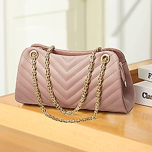 FOXLOVER Womens Leather Quilted Shoulder Bags, Ladies Chain Purse Designer Handbags (Apricot)