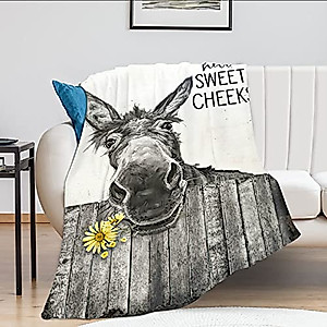 Funny Donkey Throw Blanket Cute Animal Donkey Flower Blanket for Kids Adults Super Warm Soft Cozy Plush Fleece Flannel Blanket for Sofa Couch Bed Birthday Gifts 40"x50"