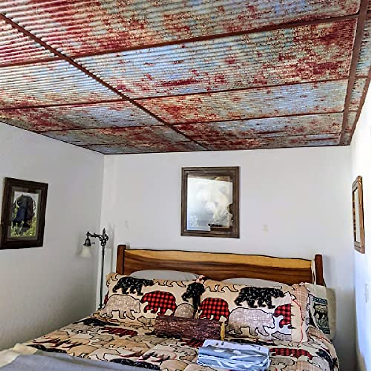 From Plain To Beautiful In Hours 261 Ridged Metal PVC 2' x 2' Lay-in Ceiling Tile (Covers / 40 sq.ft), Old Tin Roof, 10 Piece