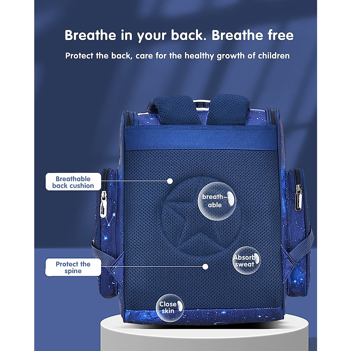 Astronaut School Backpack for Boys Large Capacity Waterproof Light Weight Schoolbag Bookbag for Kids Primary School Student (Blue)