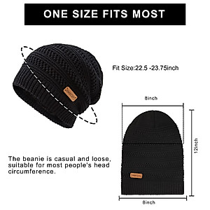 OMECHY Beanie for Men Women Winter Knit Warm Hat Stretch Plain Cuff Toboggan Cap Black