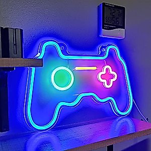 SOLIDEE Led Dimmable Neon Signs Wall Decorations For Living Room|Bedroom Gamepad Controller Shape Neon Sign Lights Game Room Decor Accessories Cool Teen Boys|Girls|Kids Gamer Gifts