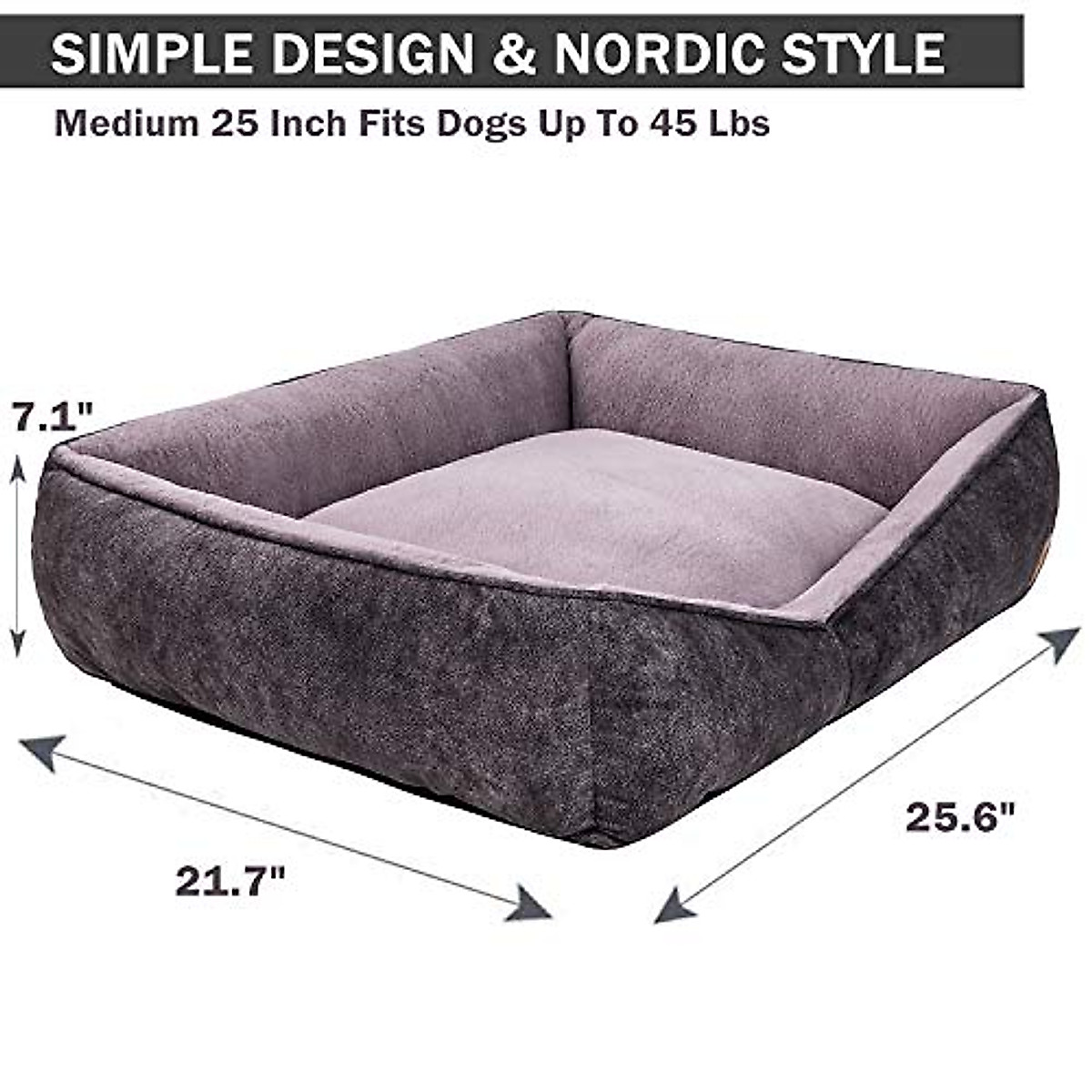 Coohom Rectangle Washable Bed, Durable, Warming Comfortable Square Pet Crate Bed Simple Design Style, for Medium Large Dogs (25 INCH, Black)