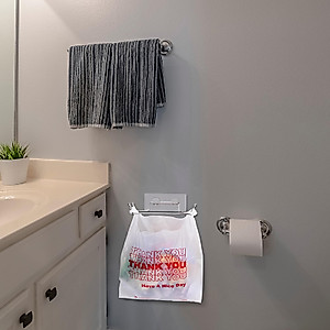 Tandefio 4 Pcs Trash Bag Holder for Kitchen Cabinet Door and Cupboards Stainless Steel Under Sink Bag Holder with Wall Sticker Base Portable Garbage Bag Holder for Plastic Bag Bathroom Camper Picnics