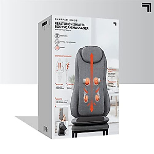 Sharper Image Smartsense Shiatsu Realtouch Massaging Chair Pad with Extra Cushion, Soothing Heat, 4 Deep Kneading Gel Nodes, Pain Relief for Neck, Back, Shoulders, Lumbar, Pressure Points Body Scan