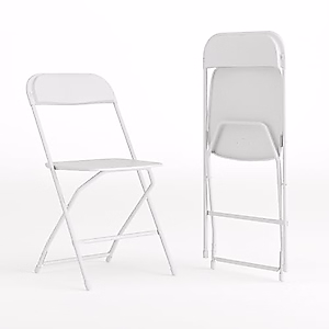 EMMA + OLIVER Set of 2 Plastic Folding Chairs - 650 LB Weight Capacity Lightweight Stackable Folding Chair in White