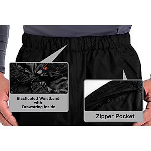 clothin Men's Waterproof Rain Pants Elastic Waist Drawstring Insulated Ski Pants with Zipper Pockets (black L)