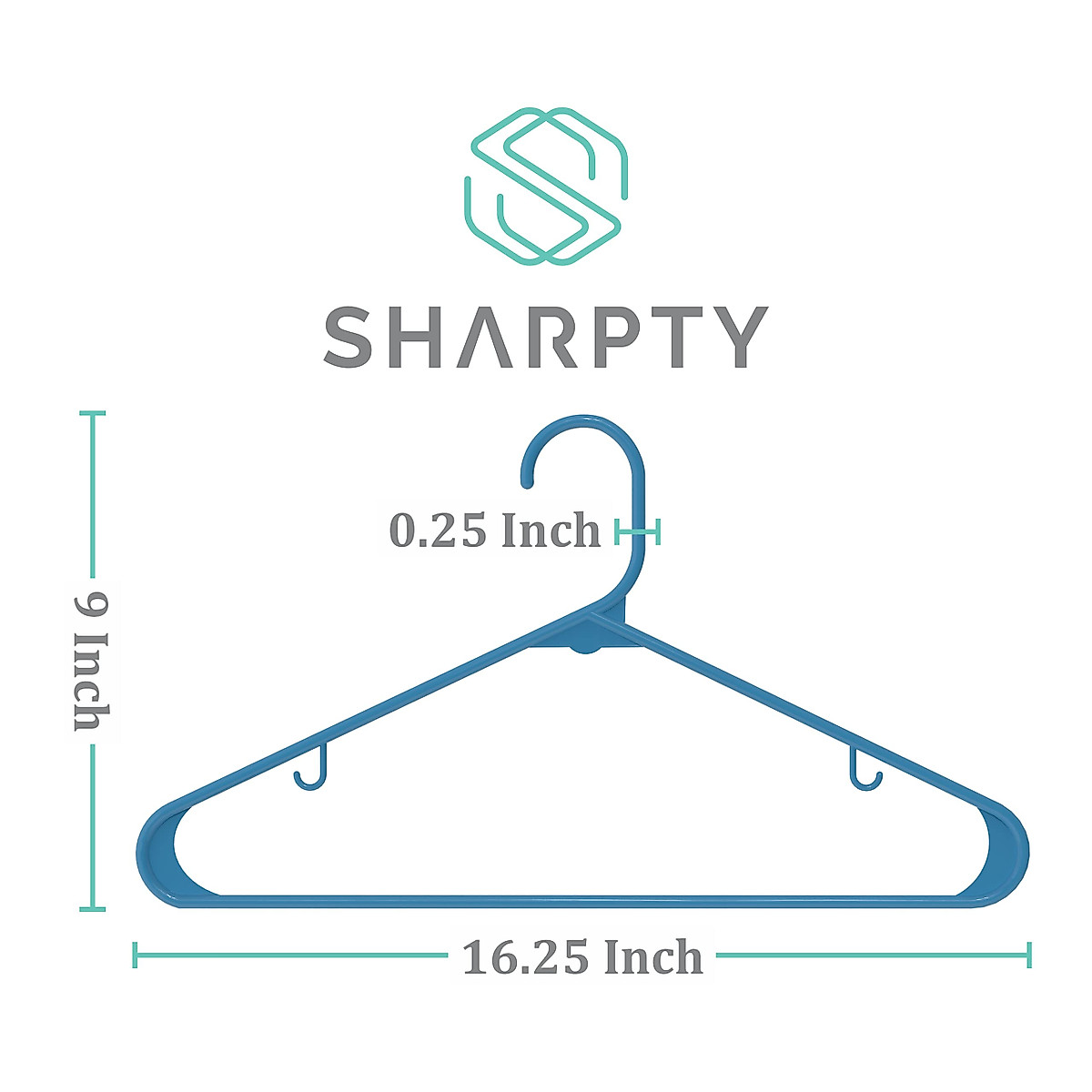 Sharpty Plastic Hangers Clothes Hangers for Clothing, Closet, Coats & Shirts - Durable, Thick, Tough & Space Saving - for Everyday Standard Use, Room Essentials & Basics - 20 Pack - Blue
