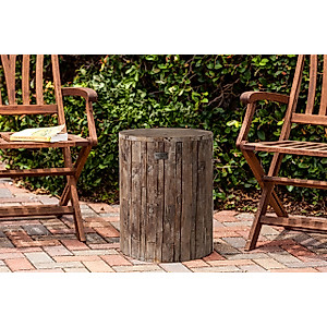 Patio Sense 62420 Elyse Round Rustic Garden Stool Wood Outdoor Seating & End Table Portable Adaptable Outdoor Furniture Ideal for Entertaining, Gardening & Decor - Seasoned Patina Finish